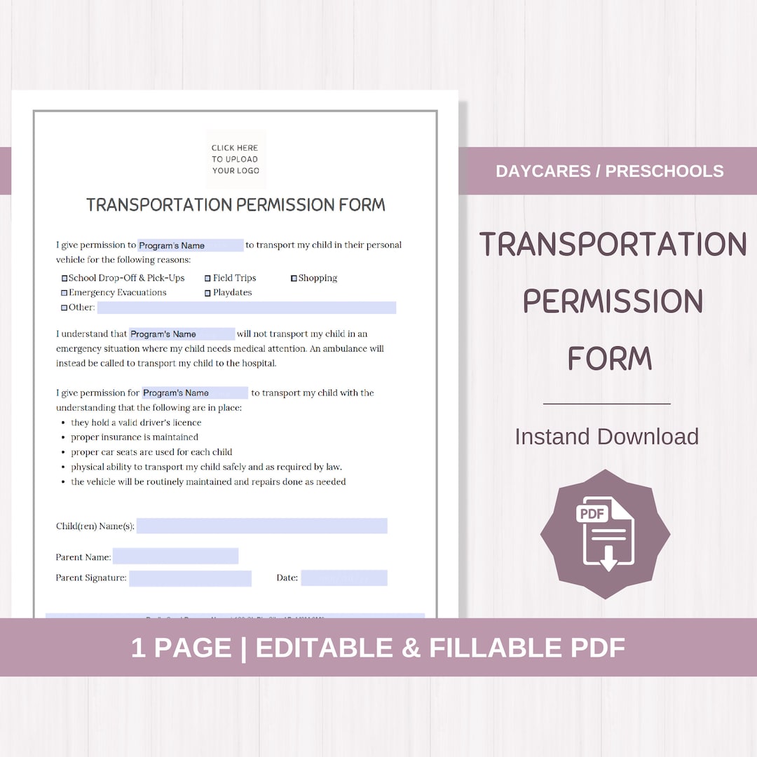 Daycare Transportation Permission Form Agreement Slip Family - Etsy