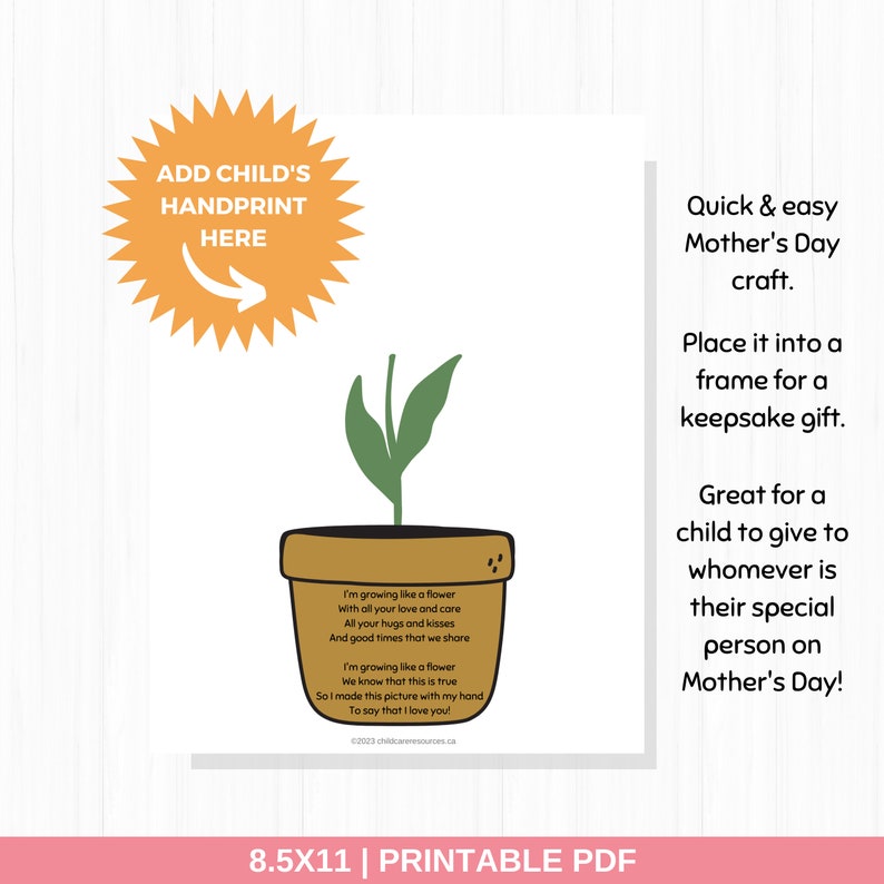 Mother's Day Flower Pot Handprint Art, Mommy Handprint Art, Gift for ...