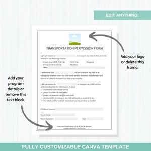 Transportation Permission Agreement Form, Canva Template, Fully ...