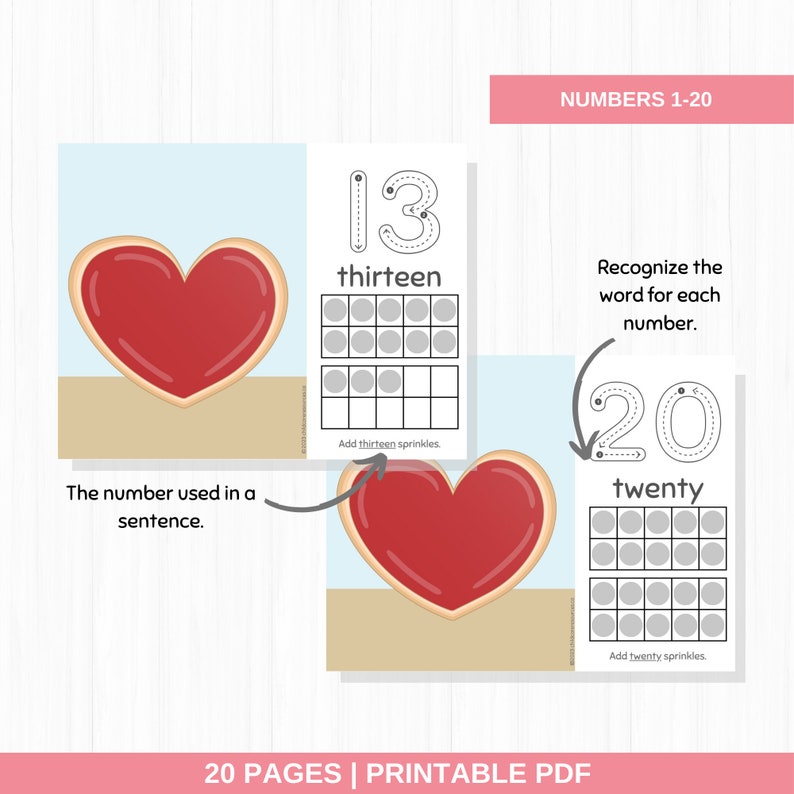 Valentine Number Mats, Learn to Count Numbers 1-20, Tracing Activity ...