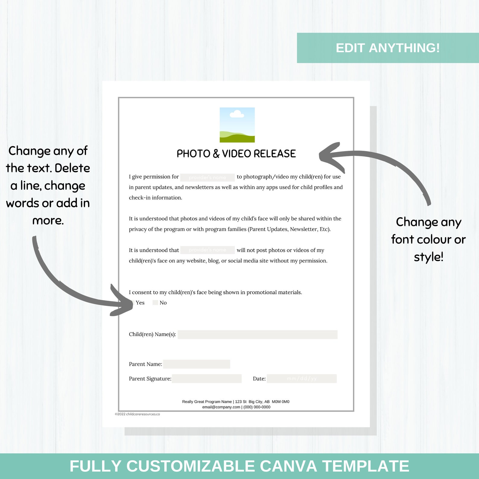 Photo Release Form | Fully Customizable Canva Template | Video Release ...