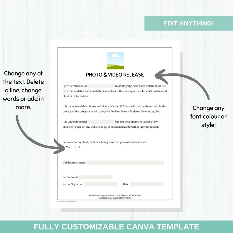 Photo Release Form | Fully Customizable Canva Template | Video Release ...