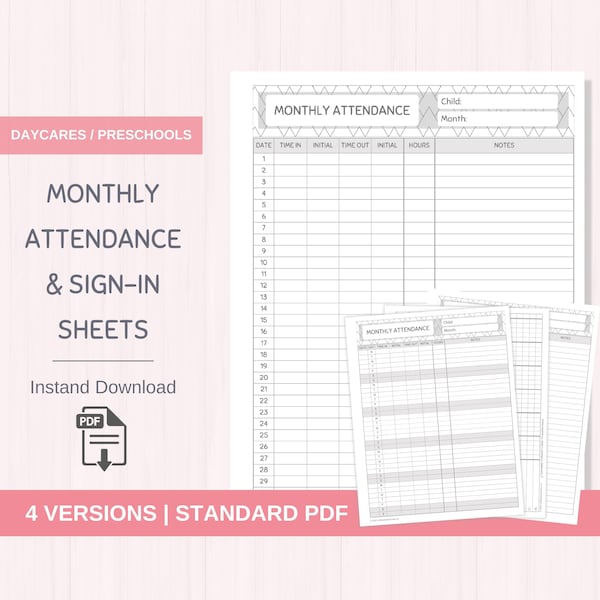 Monthly Daycare Sign in and Out Sheets - Etsy