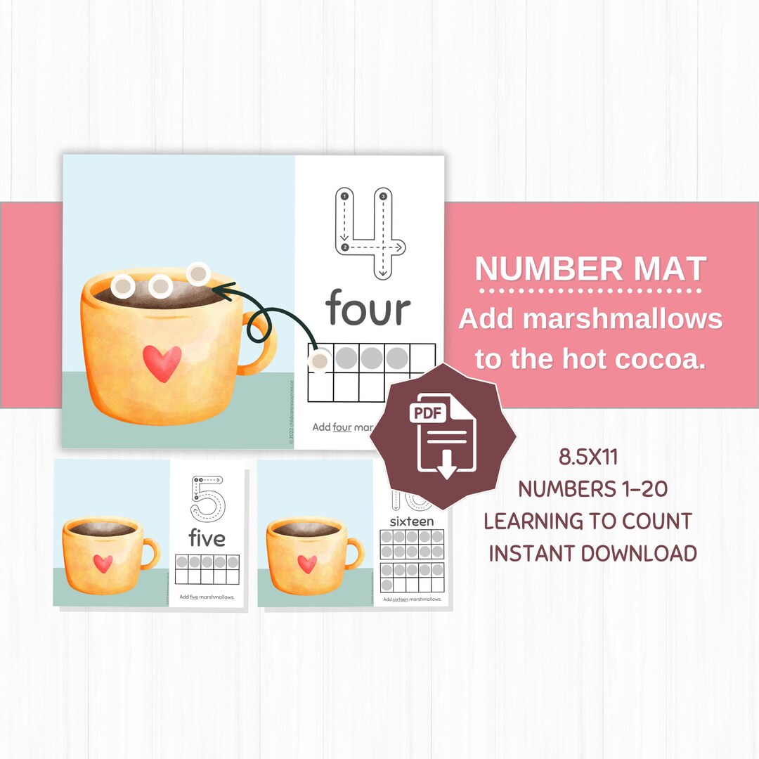 Hot Cocoa Number Mats | Learn to Count Numbers 1-20 | Tracing Activity ...