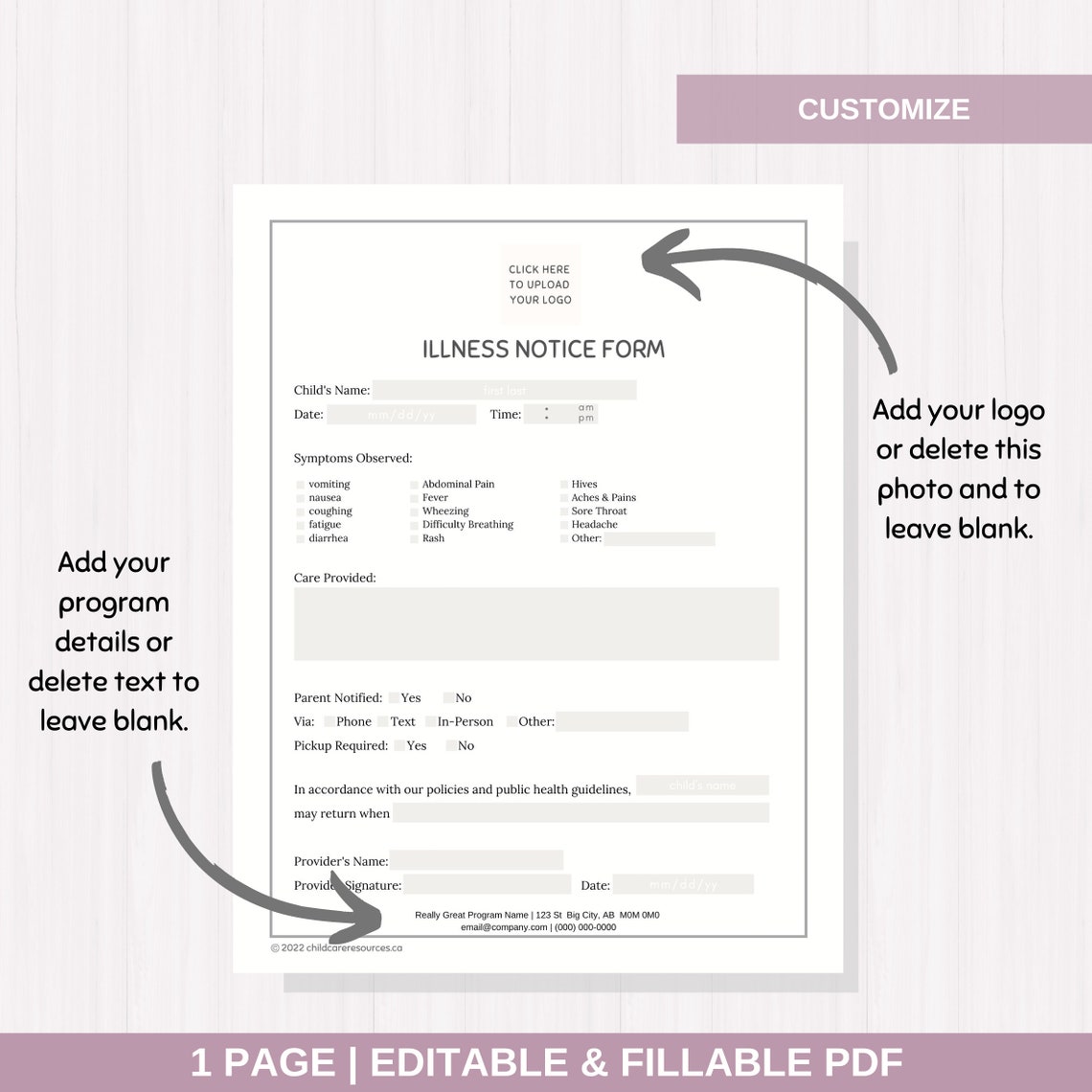 Daycare Illness Notice Report Form, Sick Note, Family Home Daycare ...