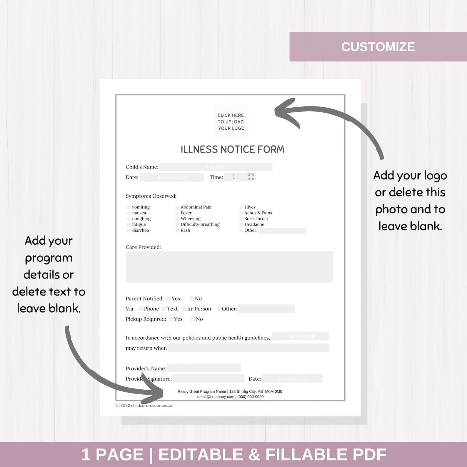 Daycare Illness Notice Report Form, Sick Note, Family Home Daycare ...