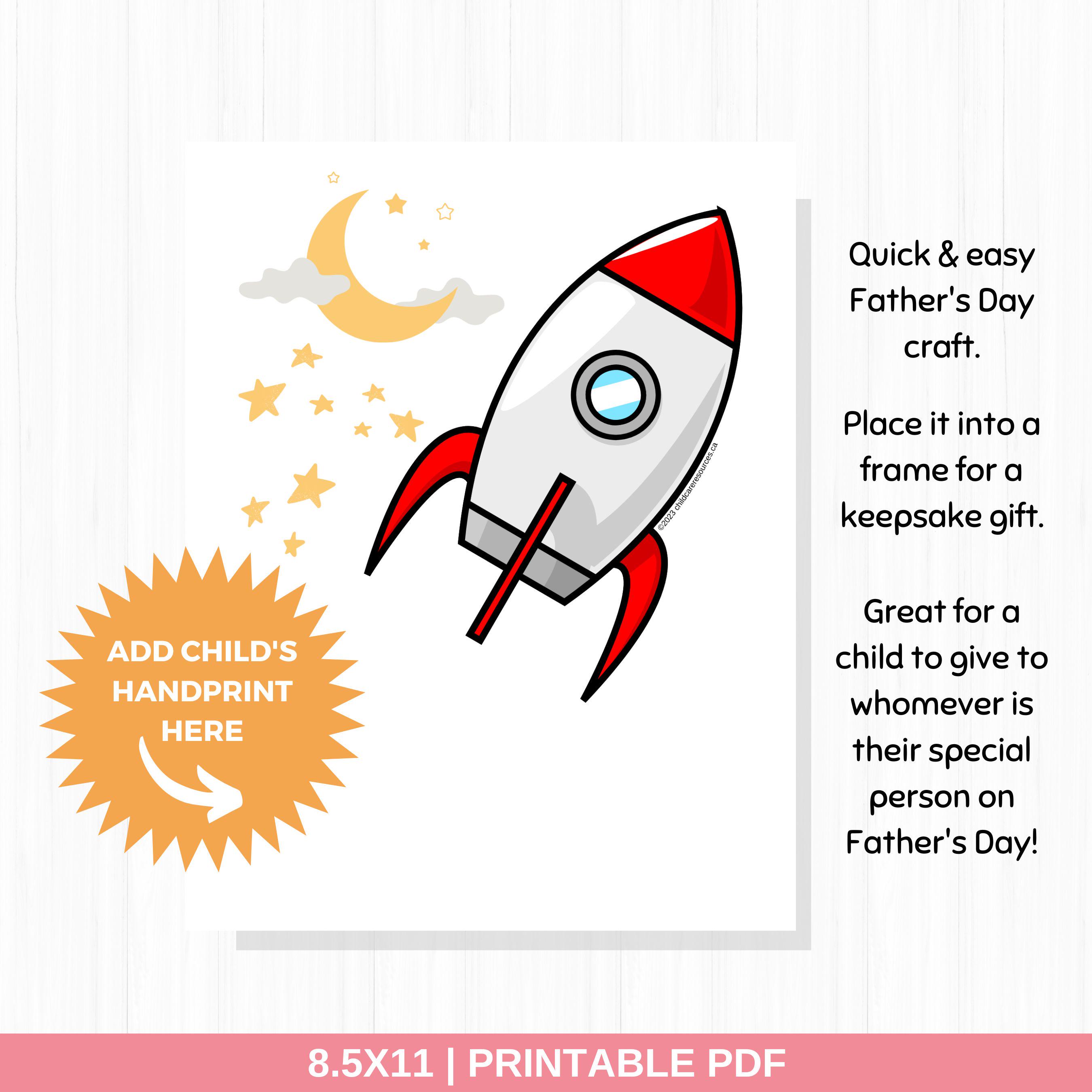 Father's Day Rocket Ship Handprint Art, Daddy Handprint Art, Kids ...