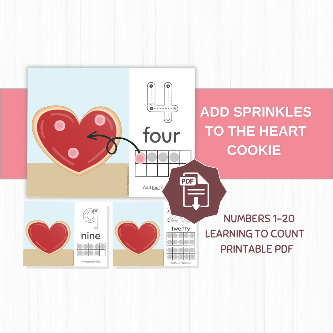Valentine Number Mats, Learn to Count Numbers 1-20, Tracing Activity ...