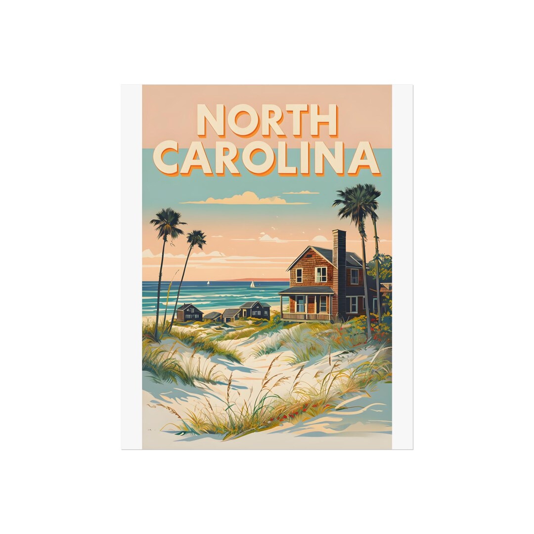 Coastal North Carolina Poster, Beach Decor Wall Art Print, Ocean Theme ...