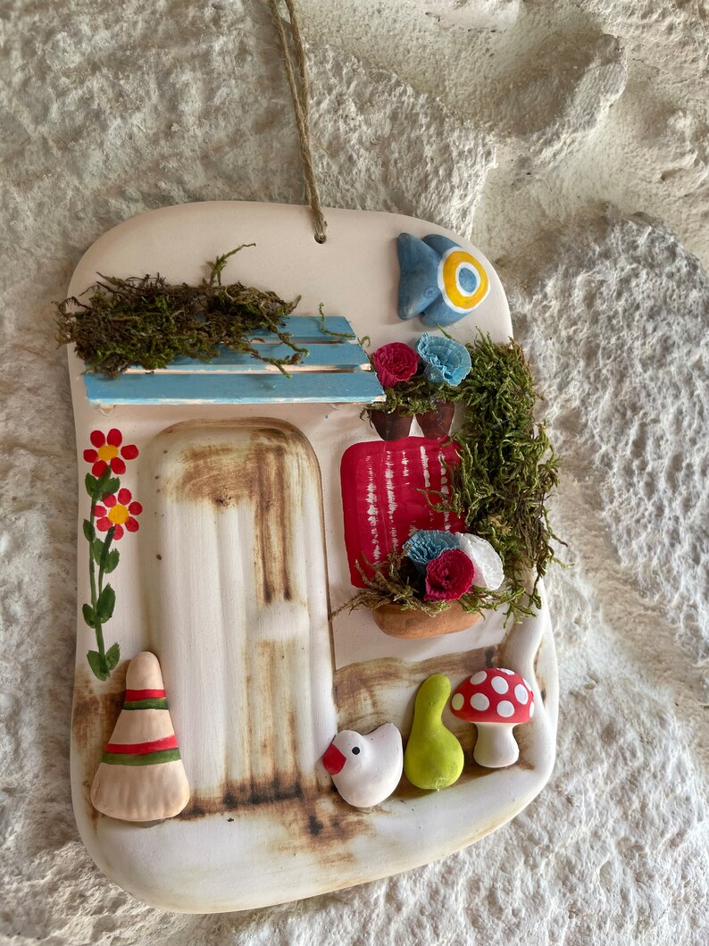 Miniature Handmade Red Ceramic Door Wall Hanging, Handmade Red and Blue ...