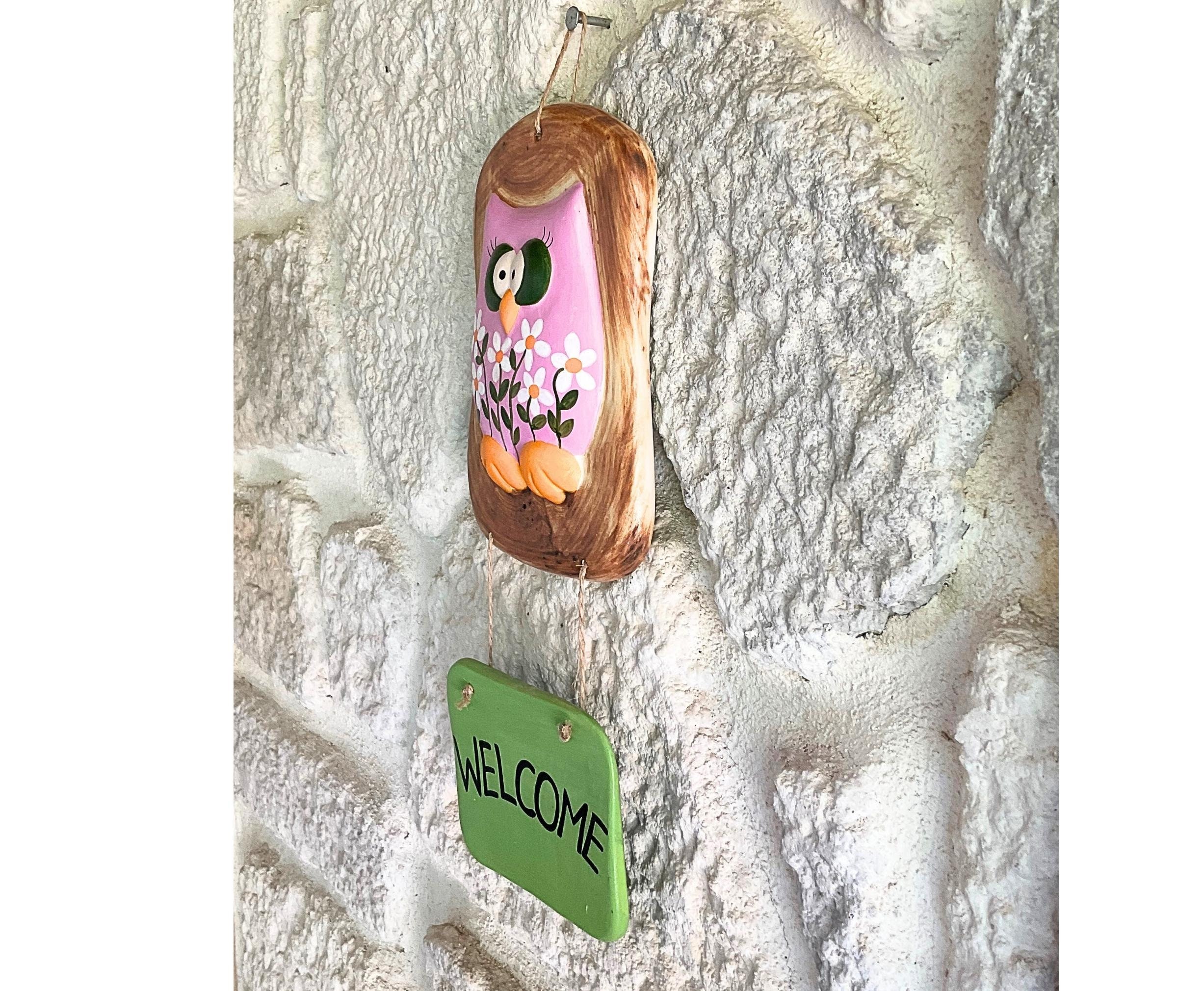 Handmade Pink Ceramic Owl Welcome Sign: Personalized Family Plaque - Etsy