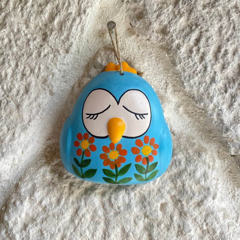 Handmade Blue Floral Design Ceramic Owl Family Set for Summerhouse Wall ...