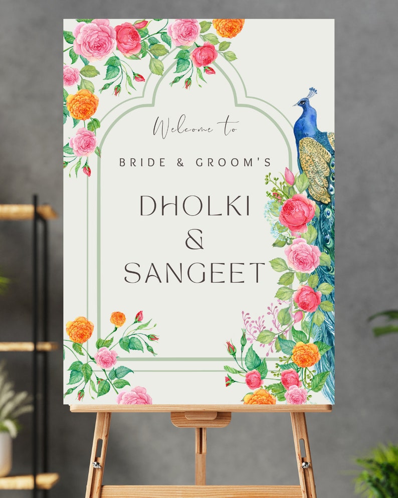 Custom Peacock Indian Welcome Sign | Floral Punjabi Entrance Sign ...