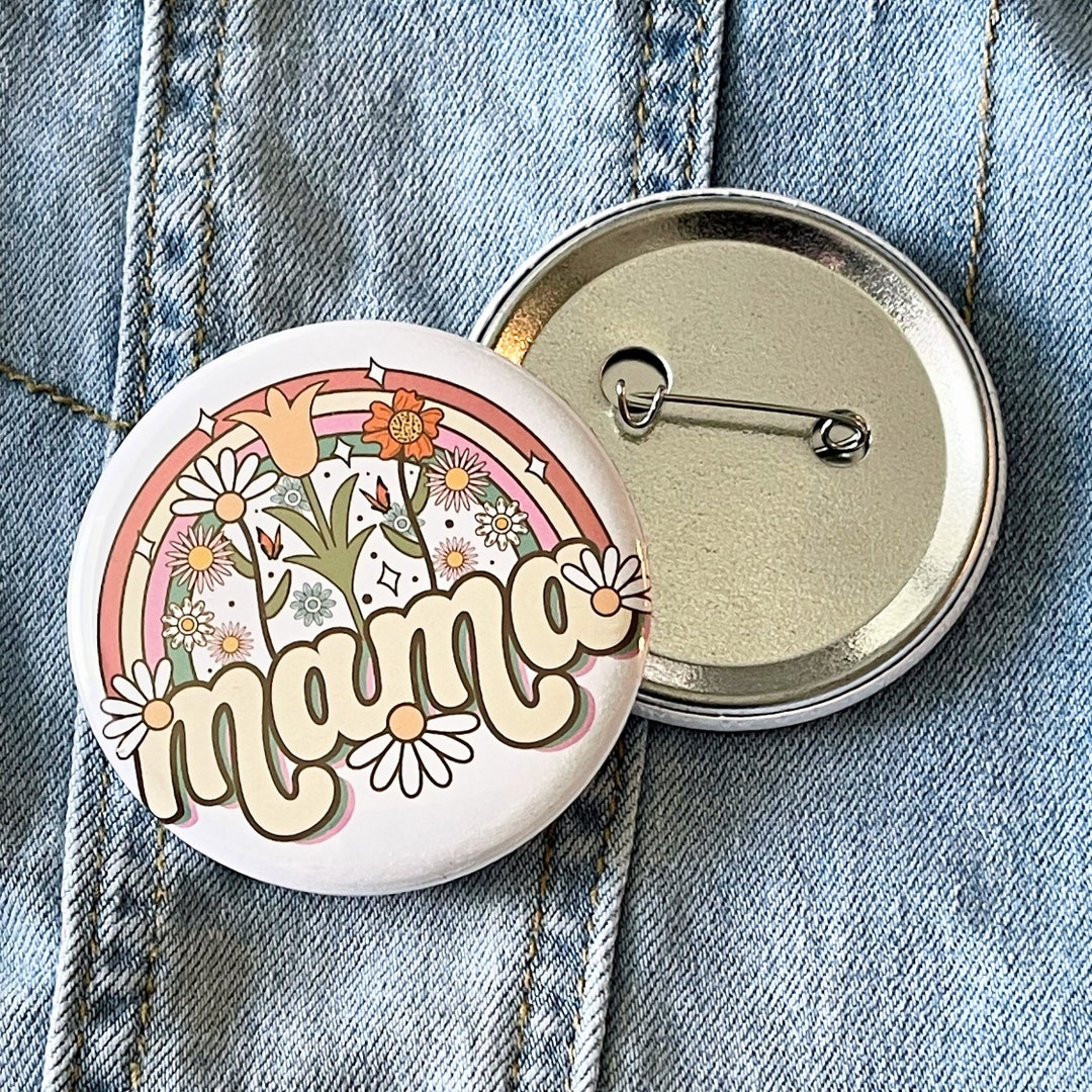 Mama Pin Button Badge, Rainbow Wild Flowers Mama Round Button, Pinback ...