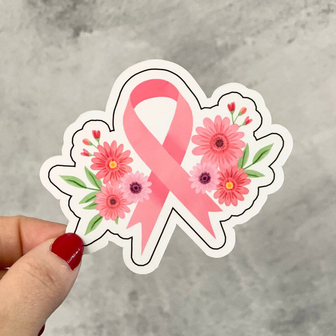 Floral Pink Ribbon Sticker: Breast Cancer Awareness, Waterproof Vinyl ...