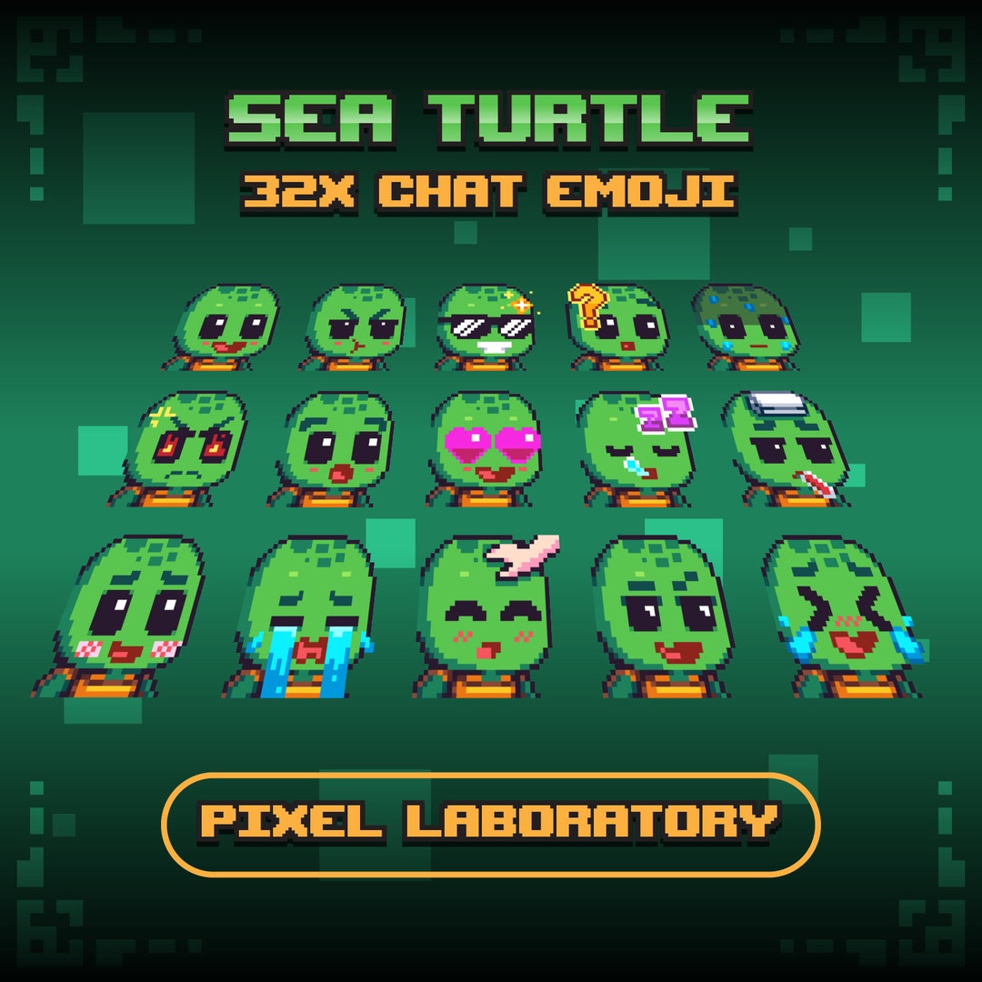 Cute Sea Turtle Pixel Art Digital Emoji Twitch, Discord and Streamer ...