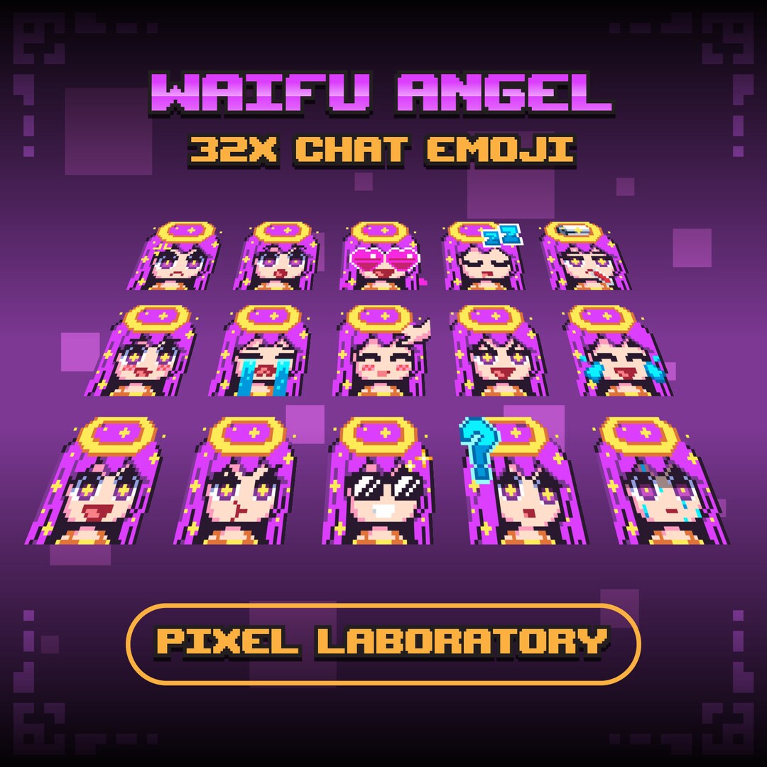 Waifu Angel Pixel Art Digital Emoji Twitch, Discord and Streamer Emotes ...