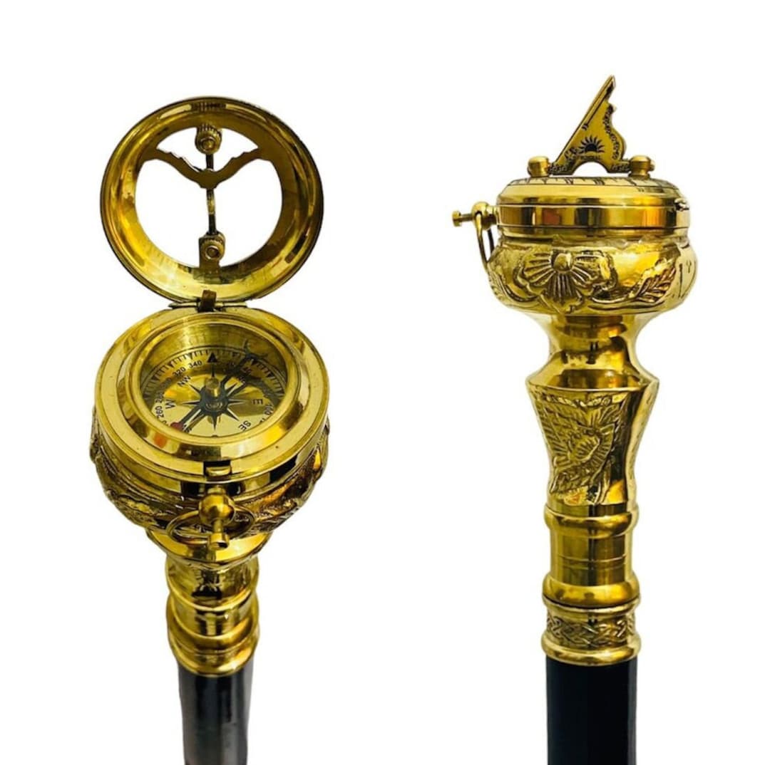 Antique Sundial Compass Handle Walking Cane Walking Stick - Etsy
