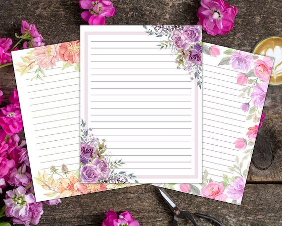 Floral Journal Pages Printable Stationery Paper Lined and | Etsy