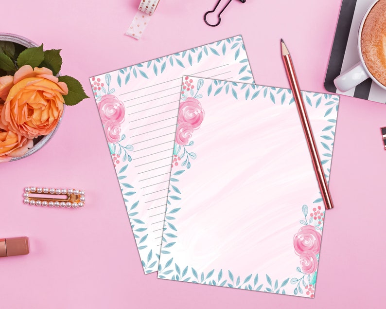 Roses Printable Journal Pages | Lined and Unlined | 8.5x11 - Etsy