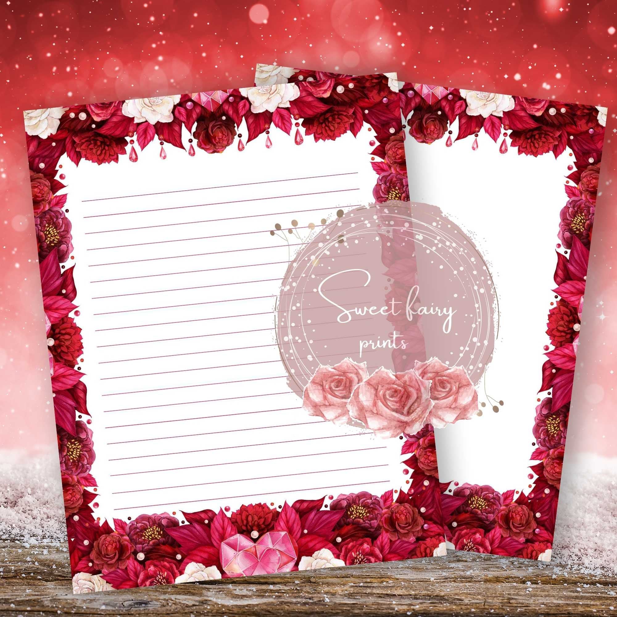 Red Roses Writing Paper | Printable Lined and Unlined Paper | Notes ...