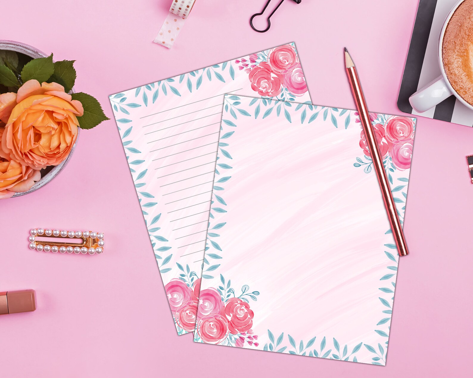 Roses Printable Journal Pages | Lined and Unlined | 8.5x11 - Etsy