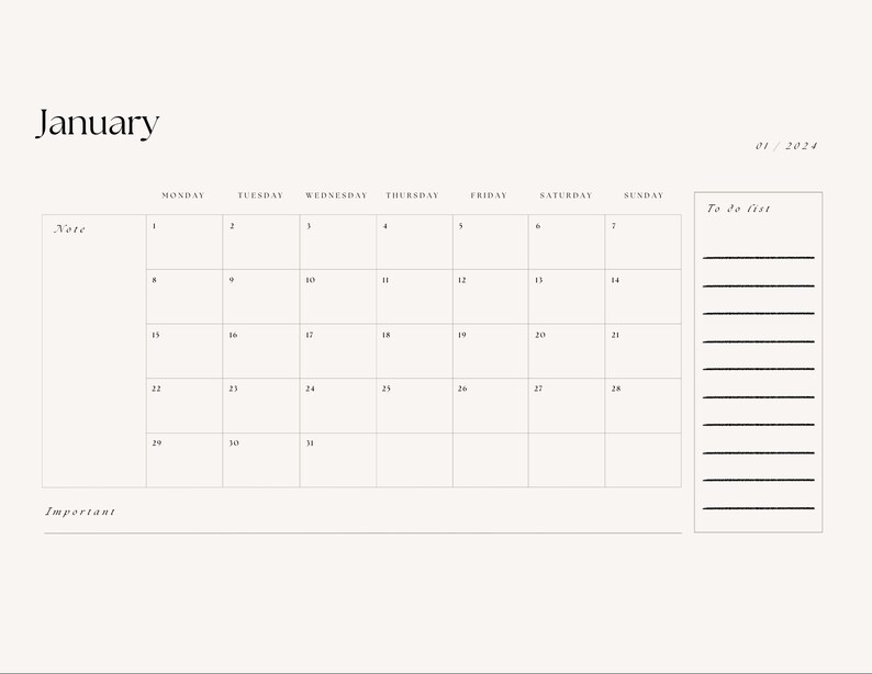 Simple Calendar Printable | Minimalist Calendar 2024 | Instant Digital ...