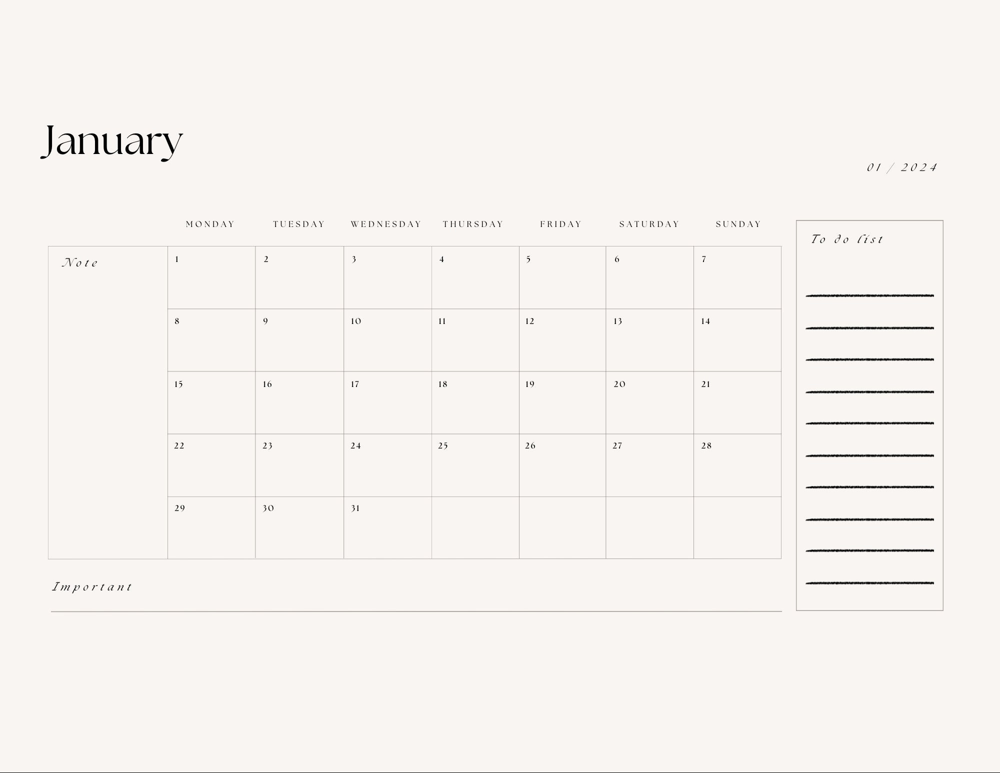 Simple Calendar Printable | Minimalist Calendar 2024 | Instant Digital ...