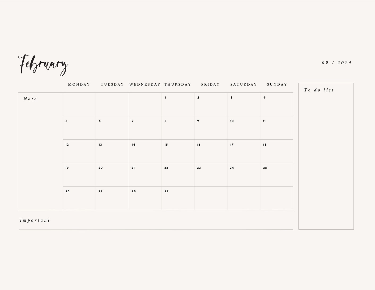 Monthly Calendar Printable 2024 |simple Calendar | Printable Calendar ...