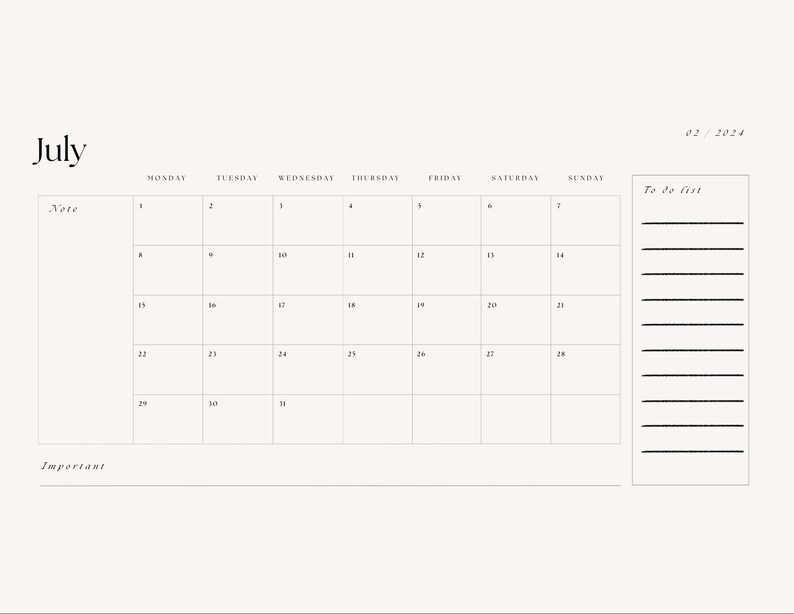 Simple Calendar Printable | Minimalist Calendar 2024 | Instant Digital ...