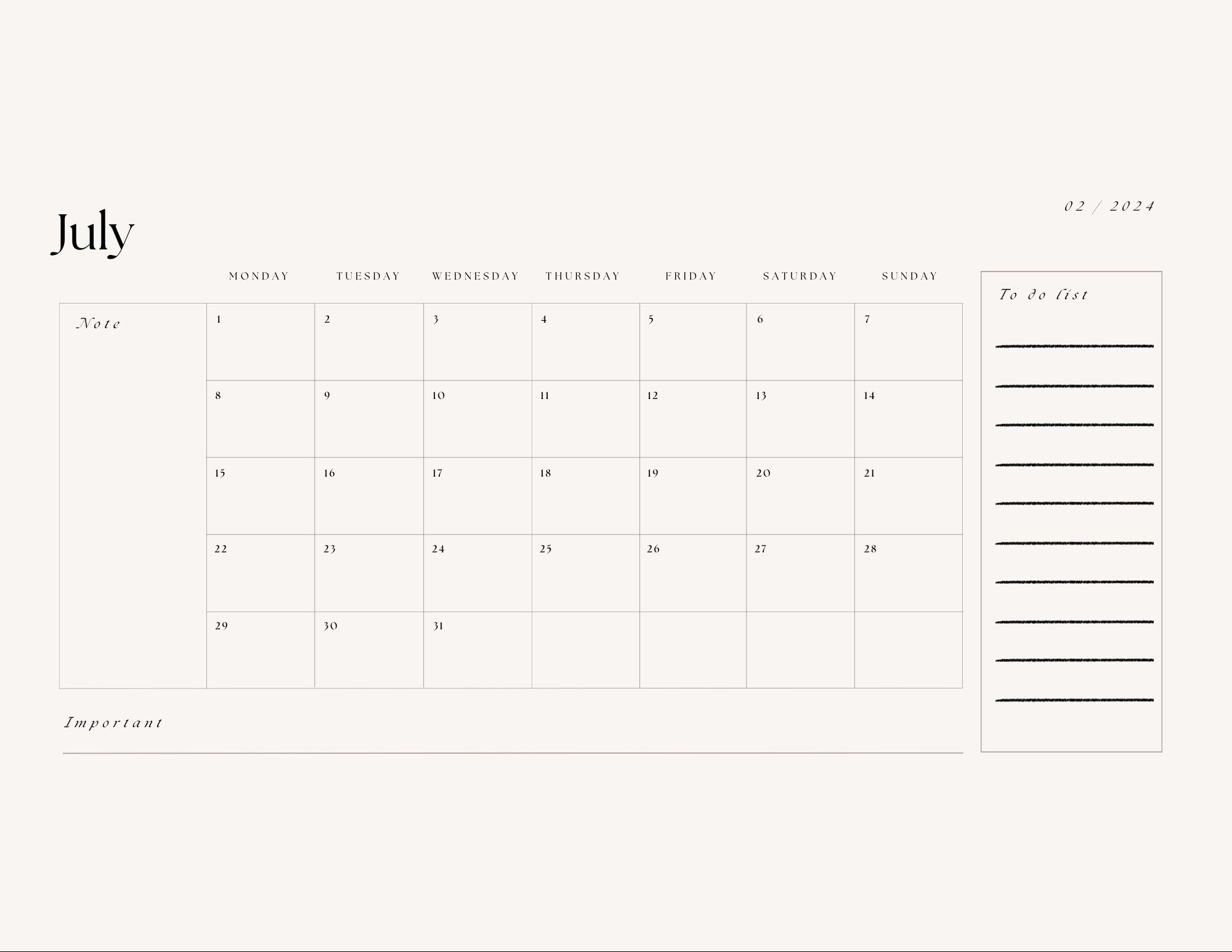 Simple Calendar Printable | Minimalist Calendar 2024 | Instant Digital ...
