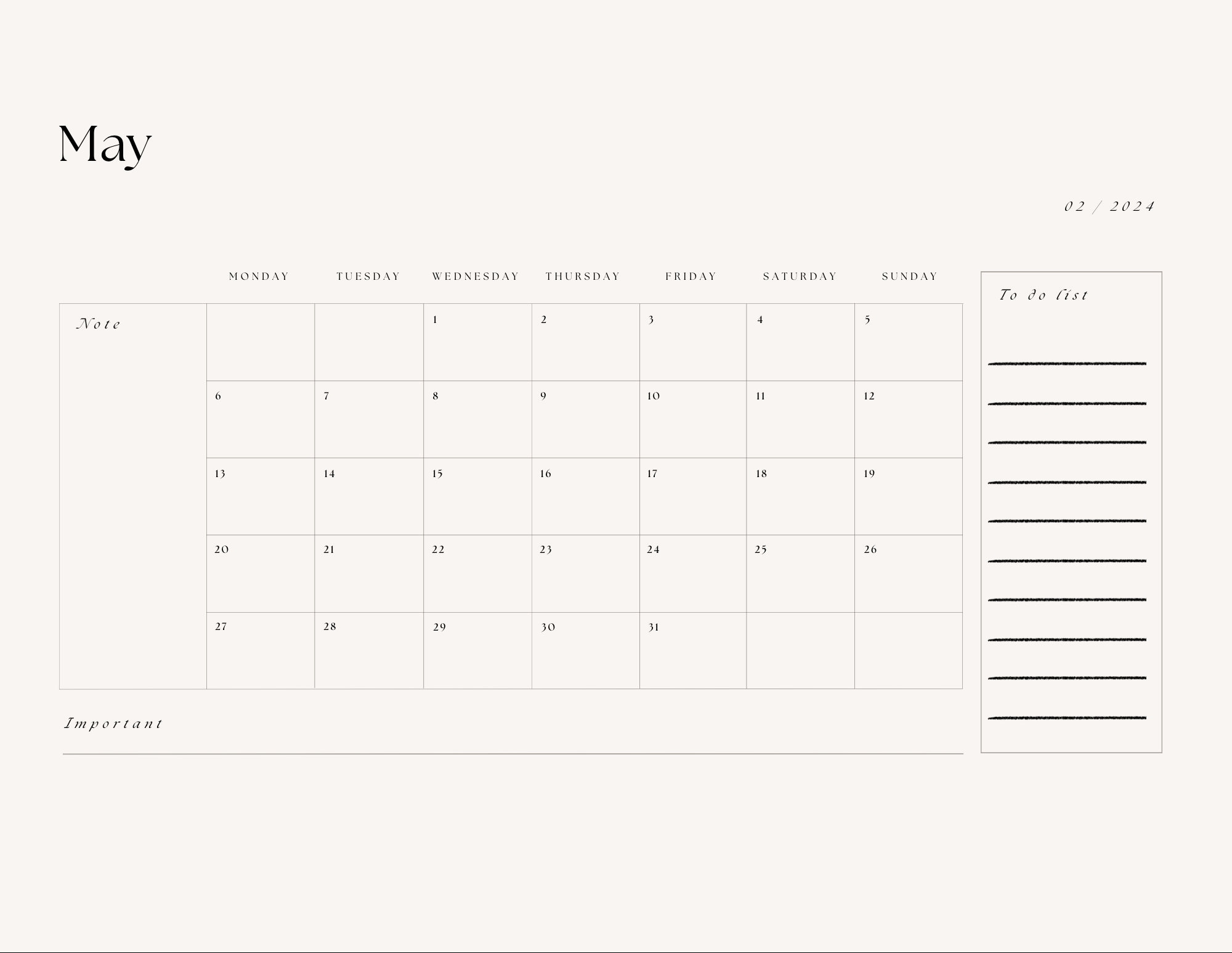 Simple Calendar Printable | Minimalist Calendar 2024 | Instant Digital ...