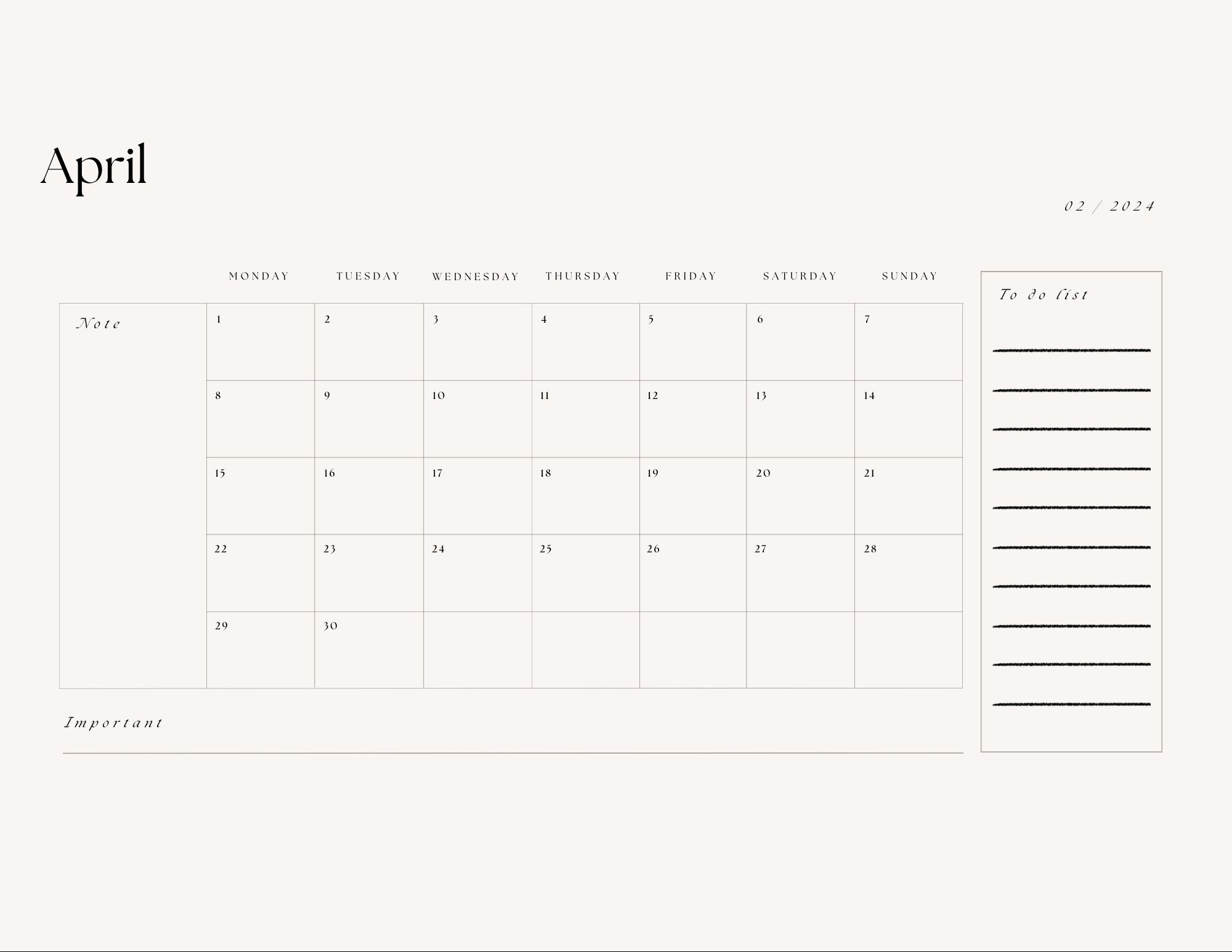 Simple Calendar Printable | Minimalist Calendar 2024 | Instant Digital ...