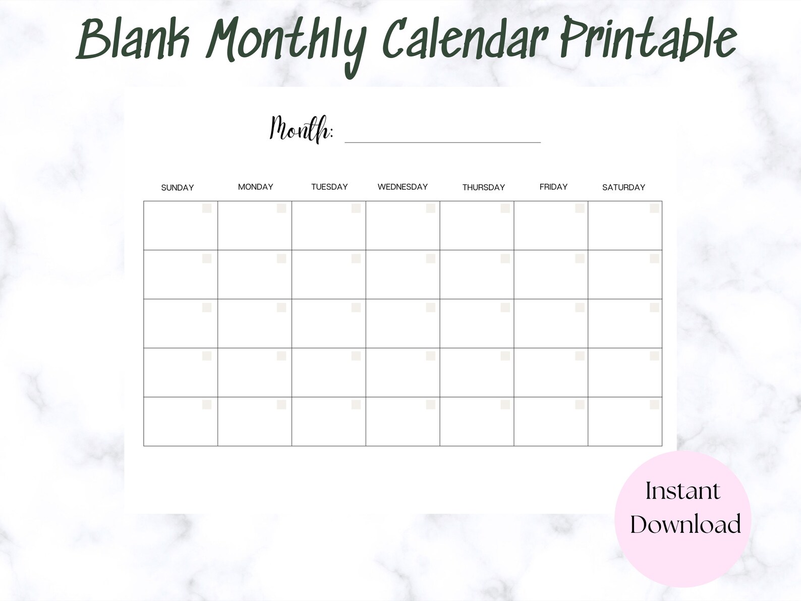 Blank Calendar Page | Monthly Calendar Printable | Minimalist Calendar ...