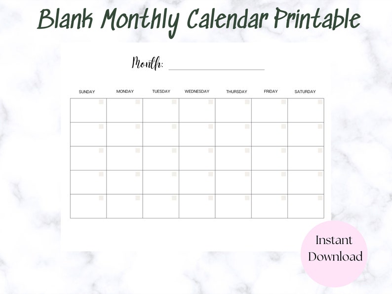 Blank Calendar Page Monthly Calendar Printable Minimalist Calendar Fill ...
