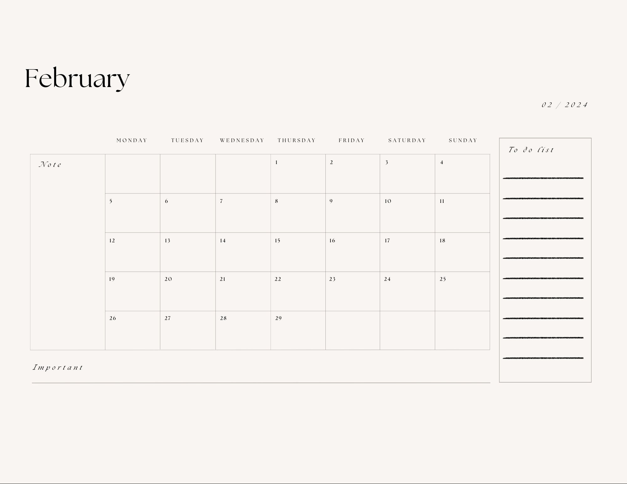 Simple Calendar Printable | Minimalist Calendar 2024 | Instant Digital ...