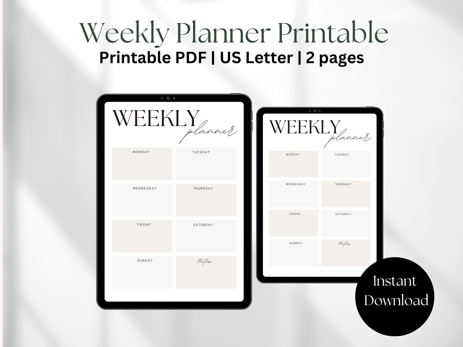 Weekly Planner Printable Simple Weekly Planner Minimal Design Planner ...