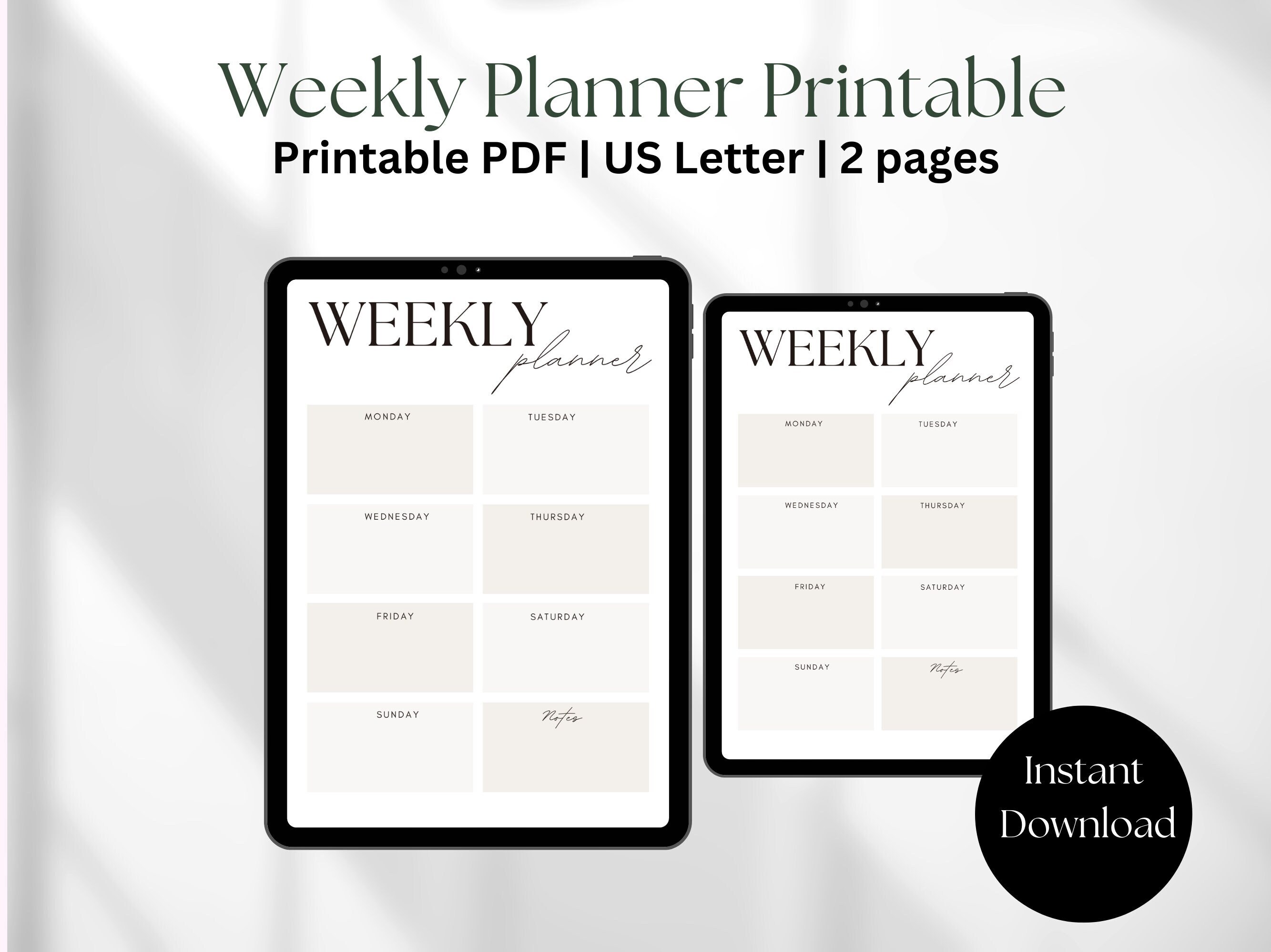 Weekly Planner Printable Simple Weekly Planner Minimal Design Planner ...
