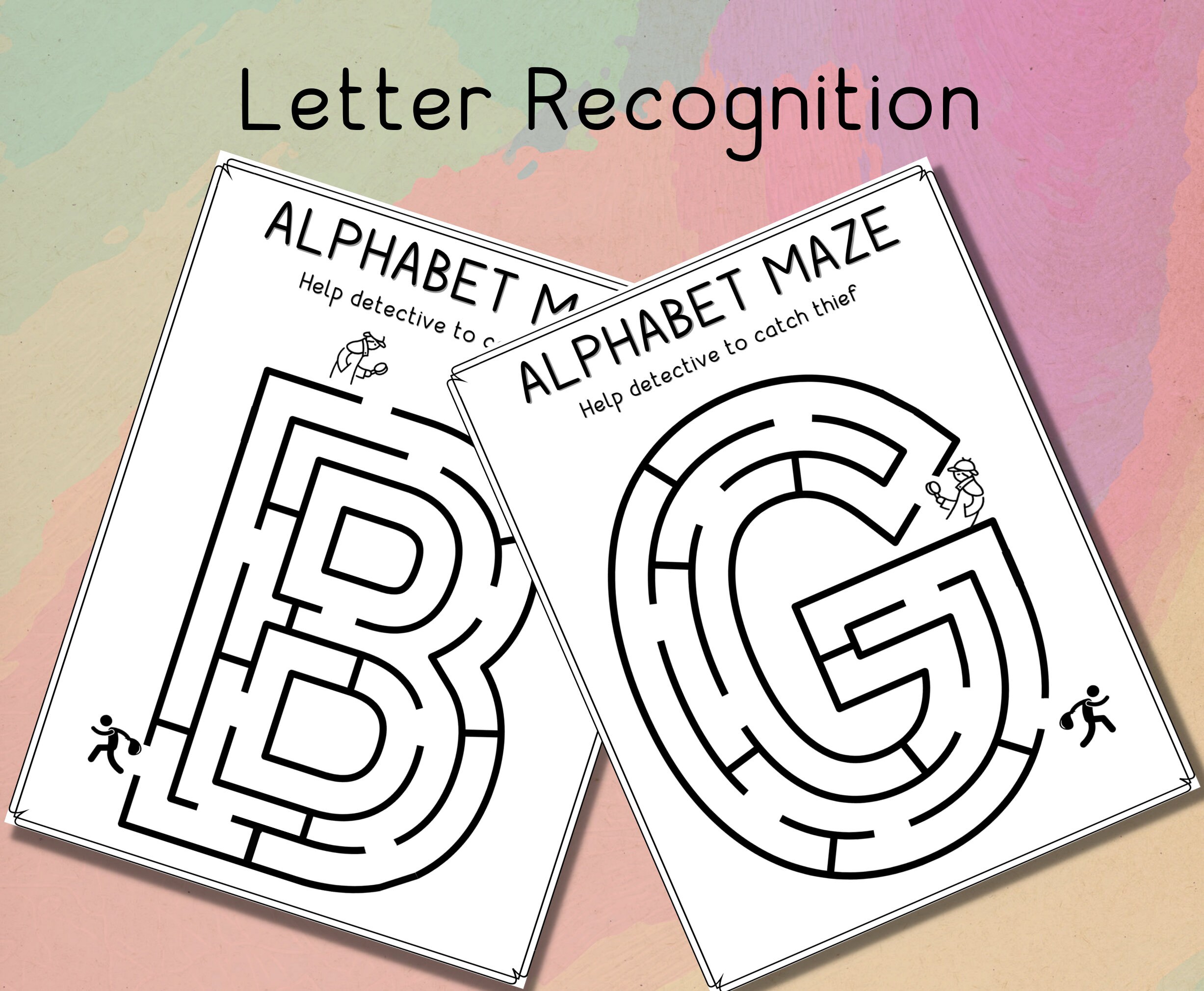 Alphabet Maze Worksheets for Kids, Letter Recognition, Maze Games, ABC ...