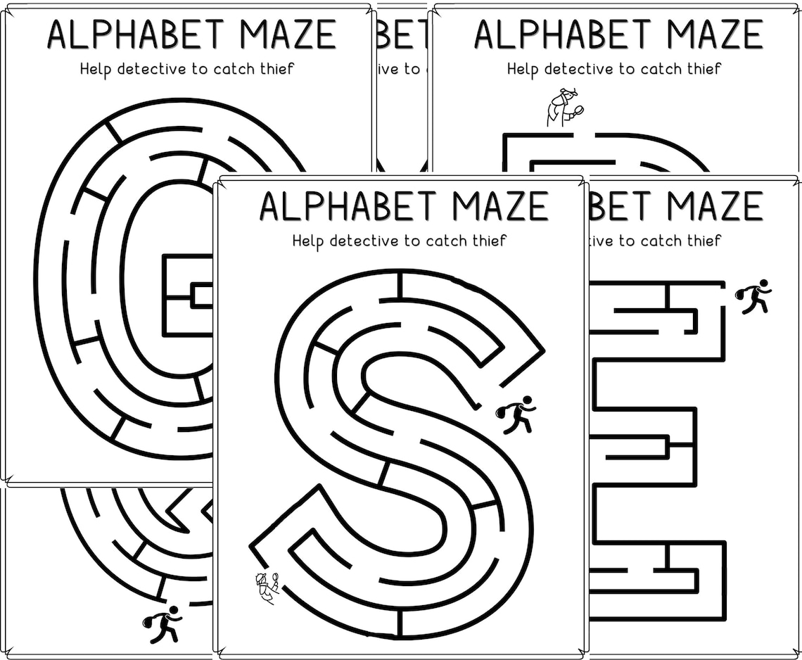 Alphabet Maze Worksheets for Kids, Letter Recognition, Maze Games, ABC ...