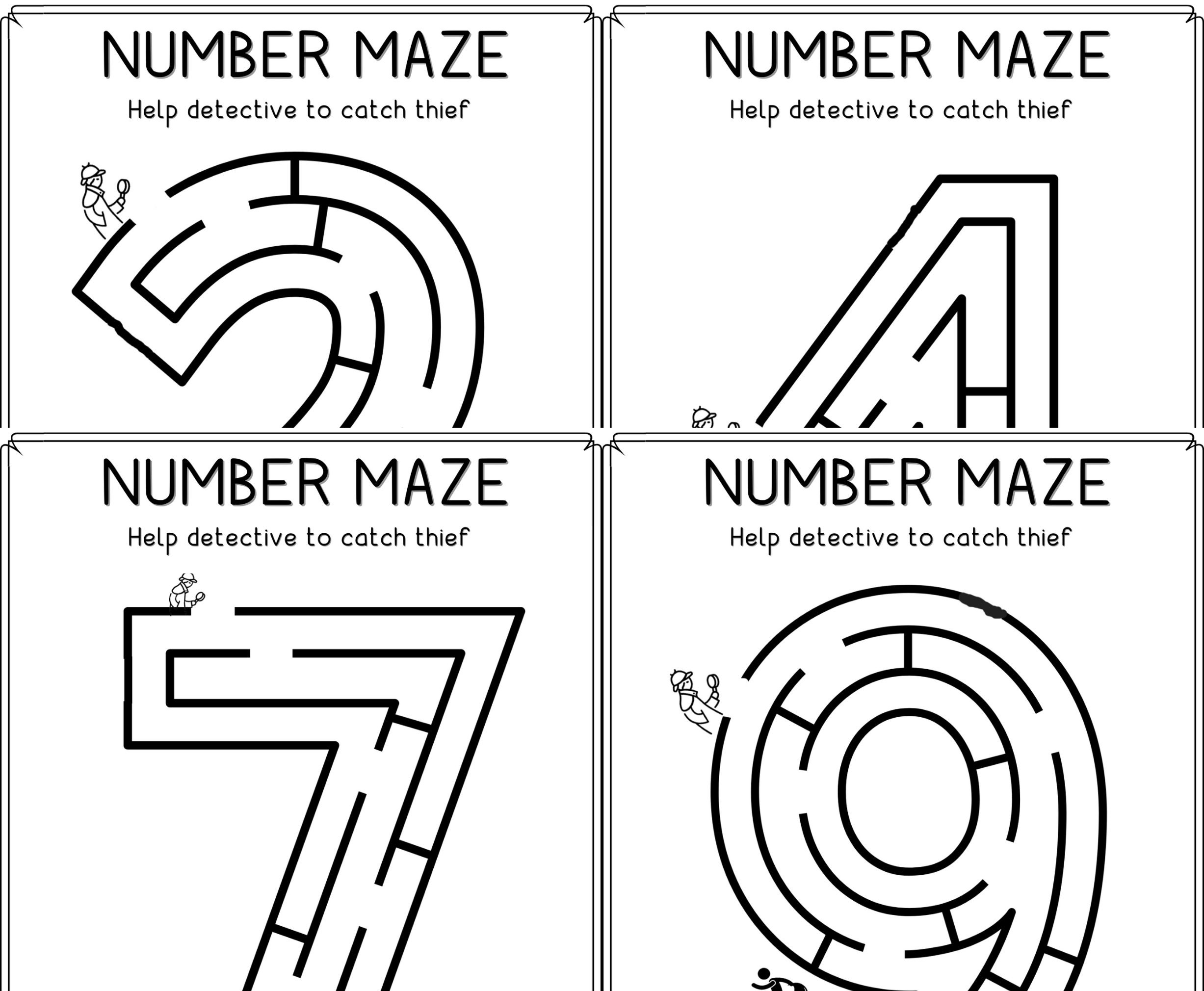 Printable Number Maze Worksheets, Number Recognition, Preschool ...