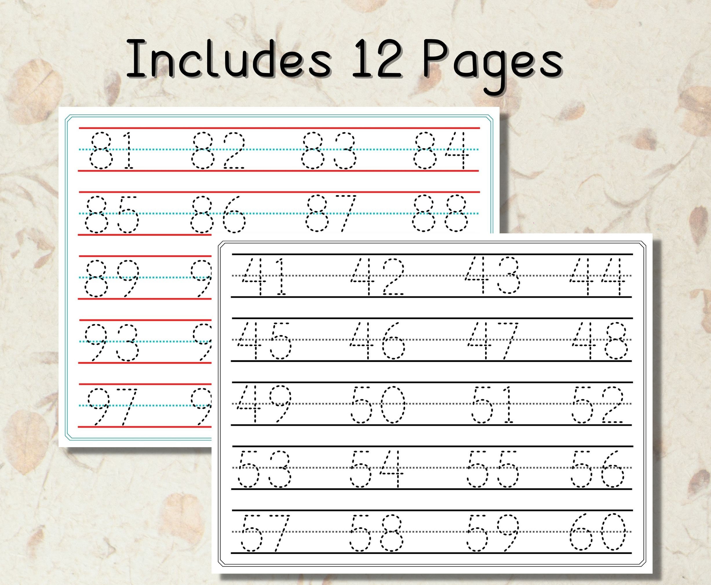 Printable Numbers Tracing Pages 0 to 100, Handwriting Practice ...