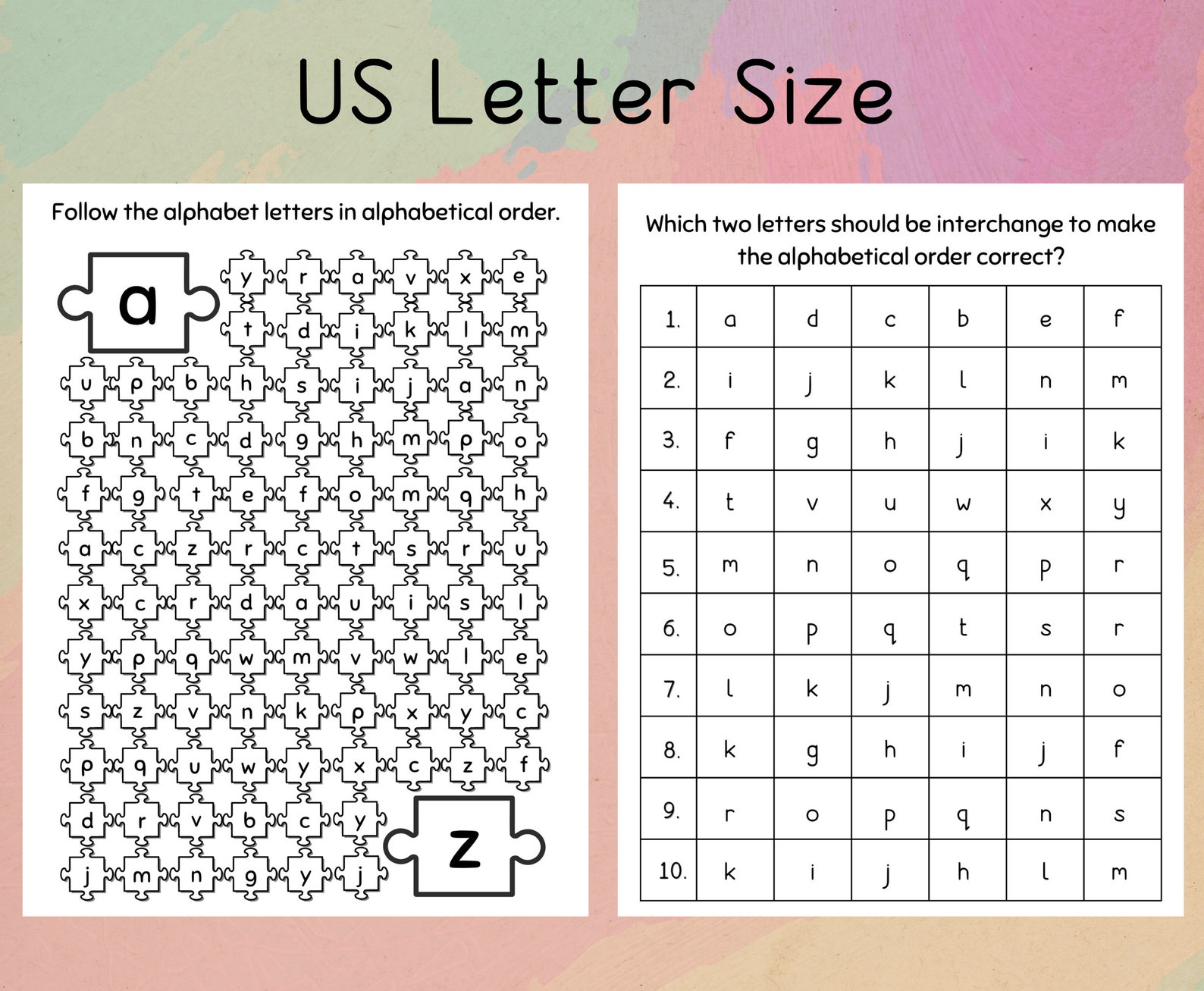 Printable Alphabet Sequencing Worksheets, Alphabetical Order Practice ...