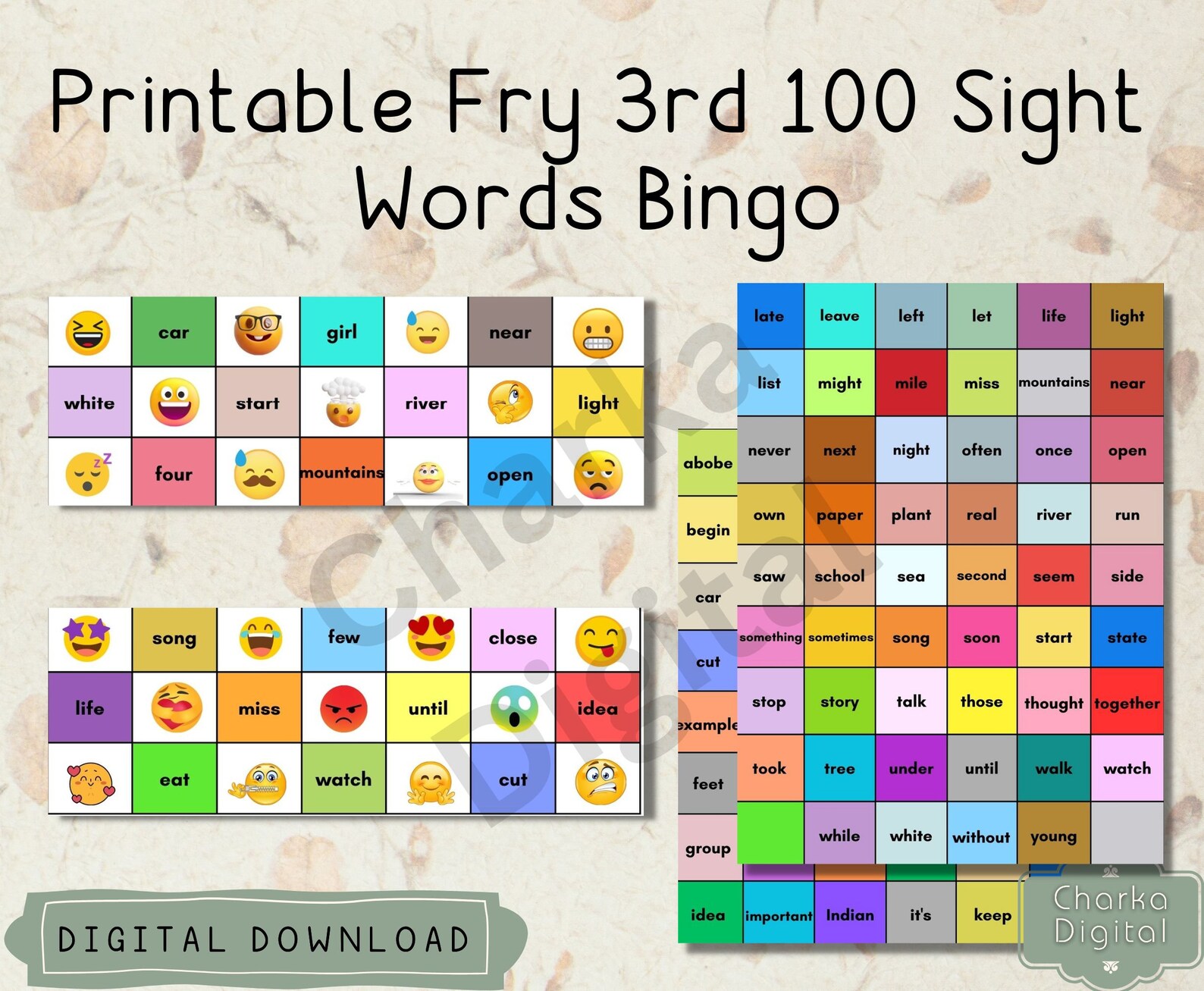 Printable Fry 3rd 100 Sight Words Bingo Cards, Educational Game, 2nd ...