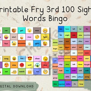 Printable Fry 3rd 100 Sight Words Bingo Cards, Educational Game, 2nd ...