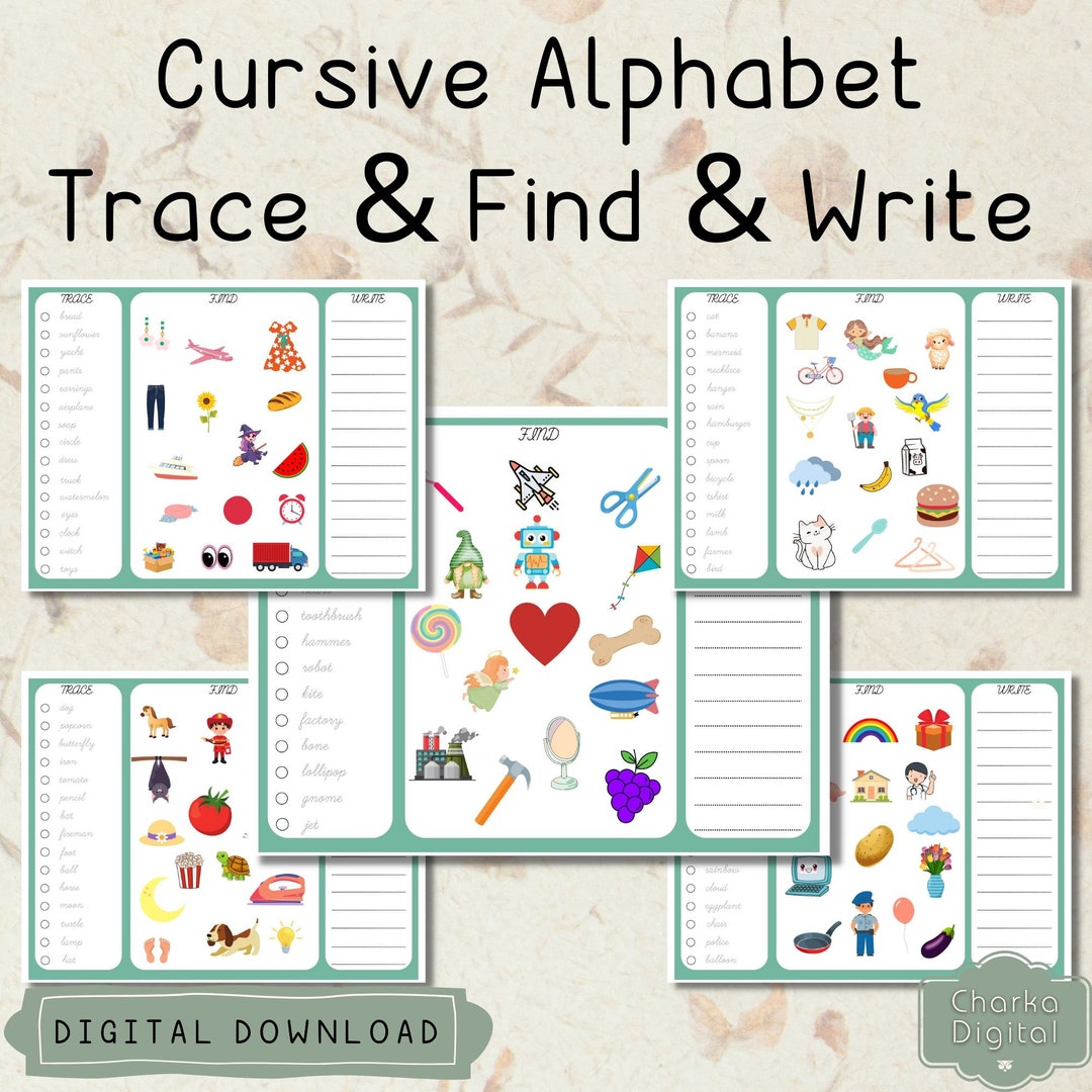 Printable Cursive Alphabet Handwriting Practice, Trace and Find and ...