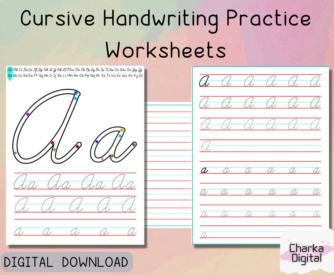 Cursive Handwriting Practice Worksheets Cursive Alphabet - Etsy