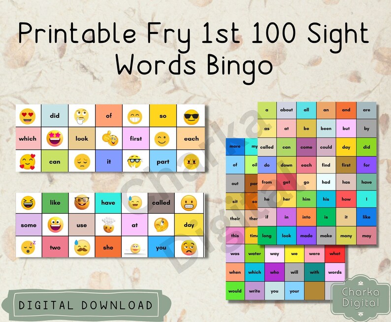 Printable Fry 1st 100 Sight Words Bingo Game, Educational Activity, Kdg ...