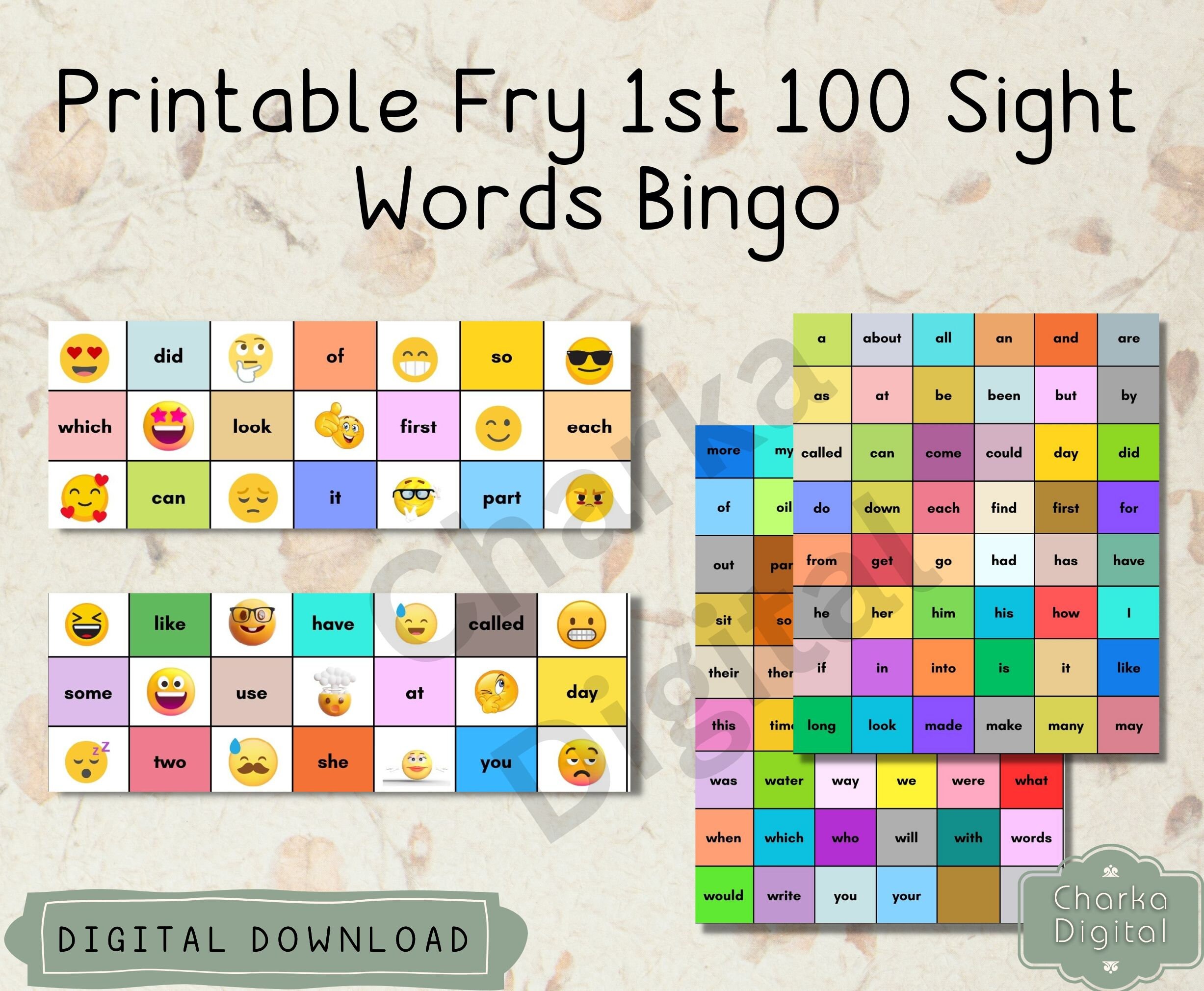 Printable Fry 1st 100 Sight Words Bingo Game, Educational Activity, Kdg ...