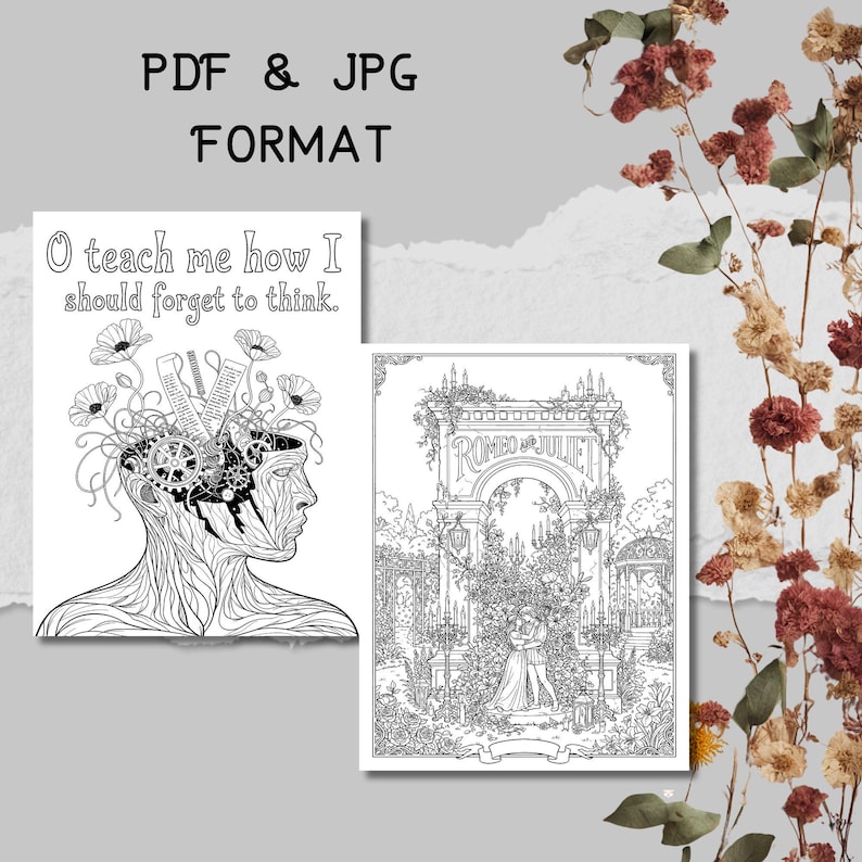Romeo and Juliet Digital Coloring Book, 74 Pages Adult Coloring PDF JPG ...